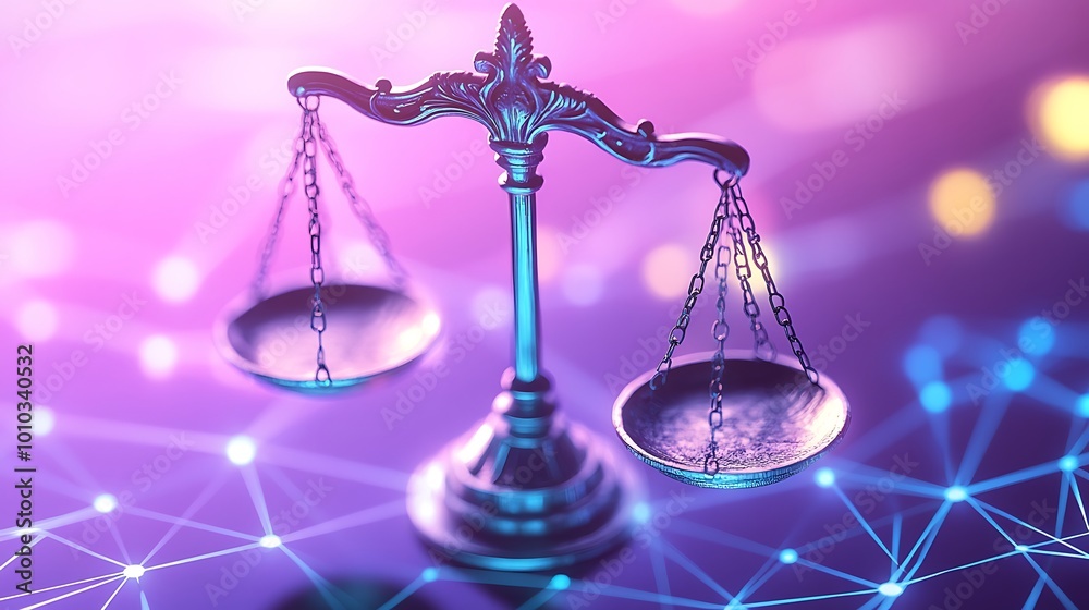 A silver scales of justice, symbolizing fairness, law, and balance ...