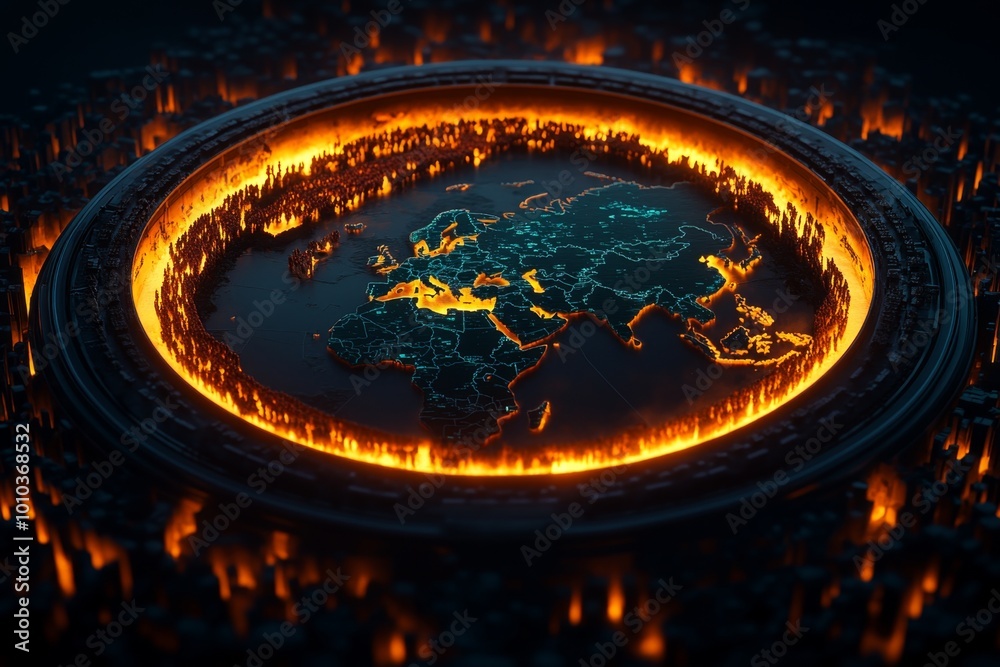 A digital map that displays historical events in real-time, symbolizing ...