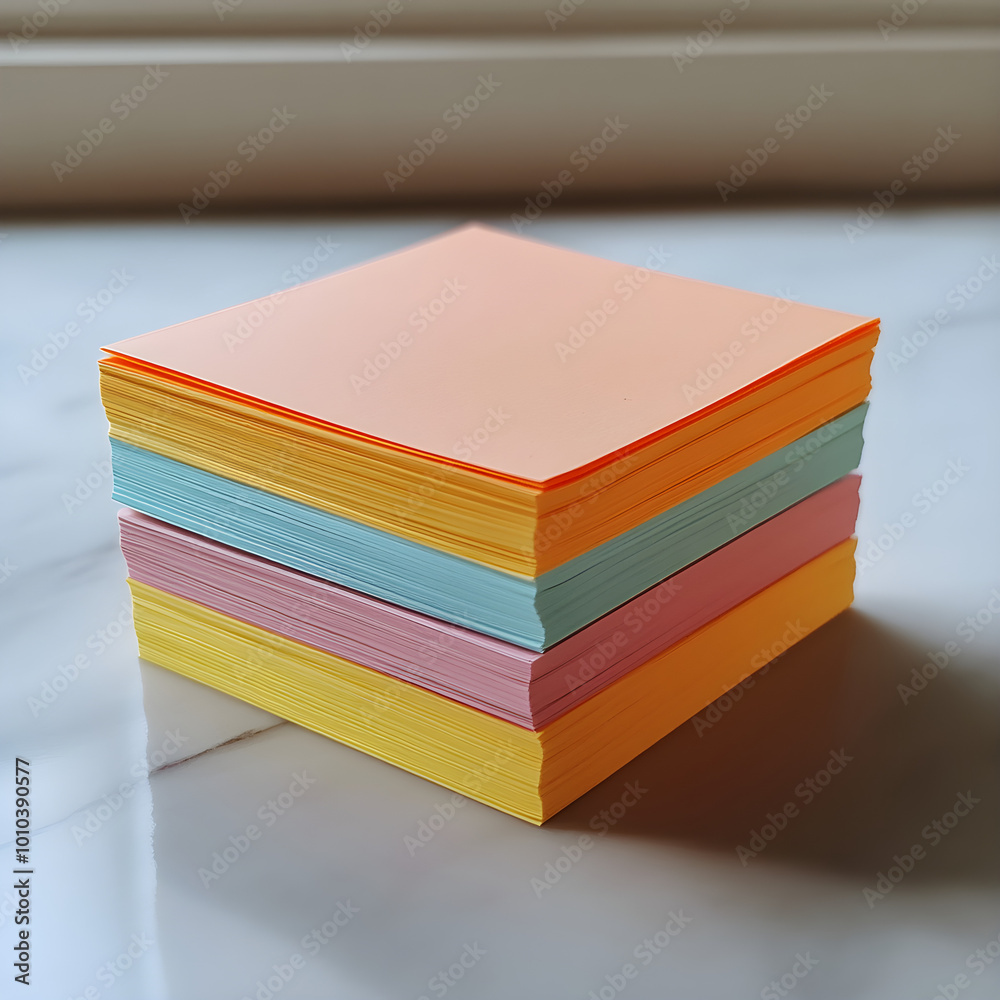 A stack of sticky notes with the top one taped down, creating a 3D ...