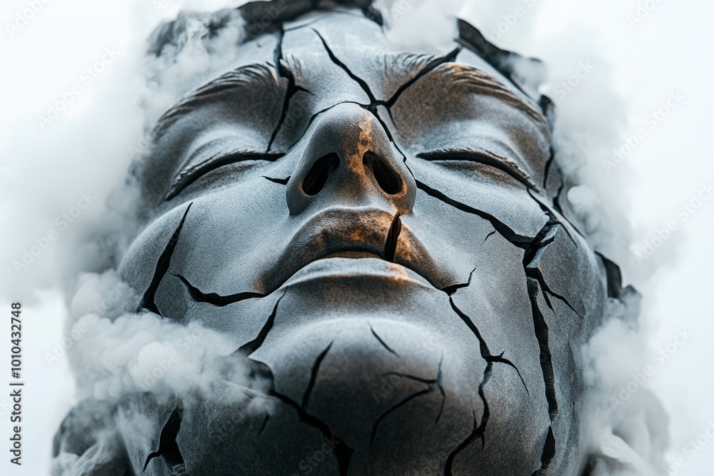 Minimalist icon of a crumbling statue, with soft lines representing the ...