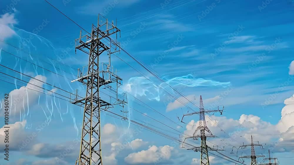 Visualization highvoltage electricity transmission towering pylons ...
