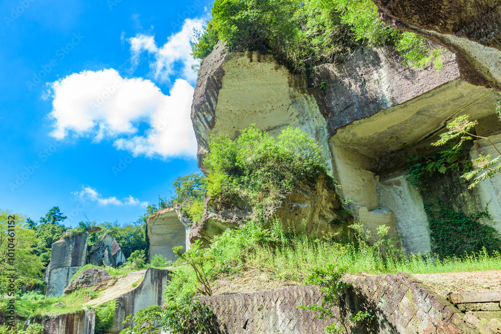 Oya-ishi (Oya stone) quarry site at the Oya History Museum, Utsunomiya ...