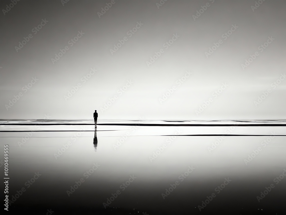 Vintage vector silhouette of a man in a lake, framed by a rope and the ...