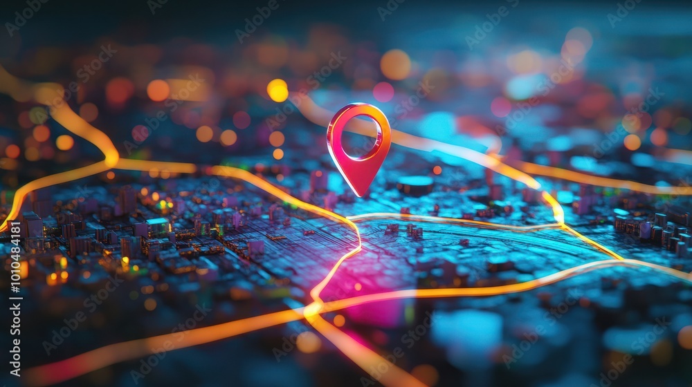 Location on map with points. AI technology in GPS, innovation delivery ...