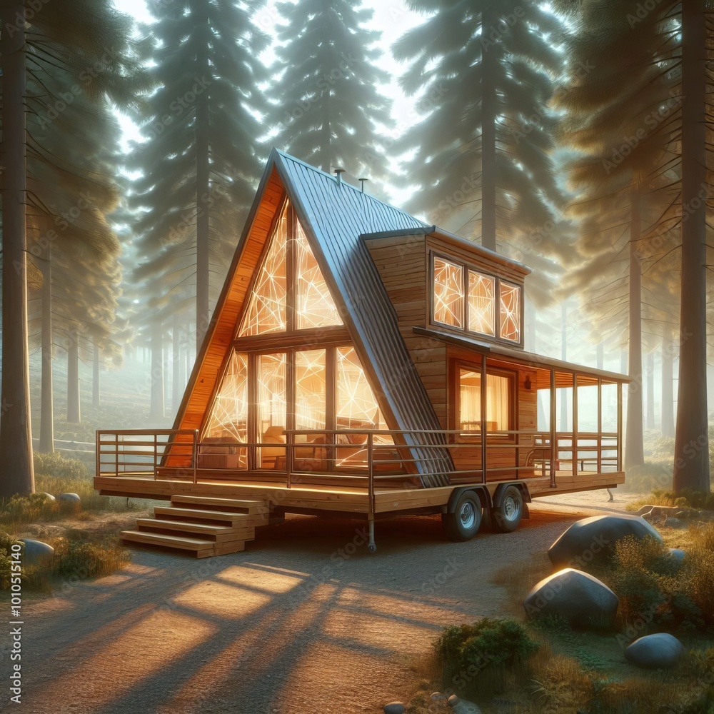 Wooden A Frame Mobile Home A holographic representation of a cha Stock ...