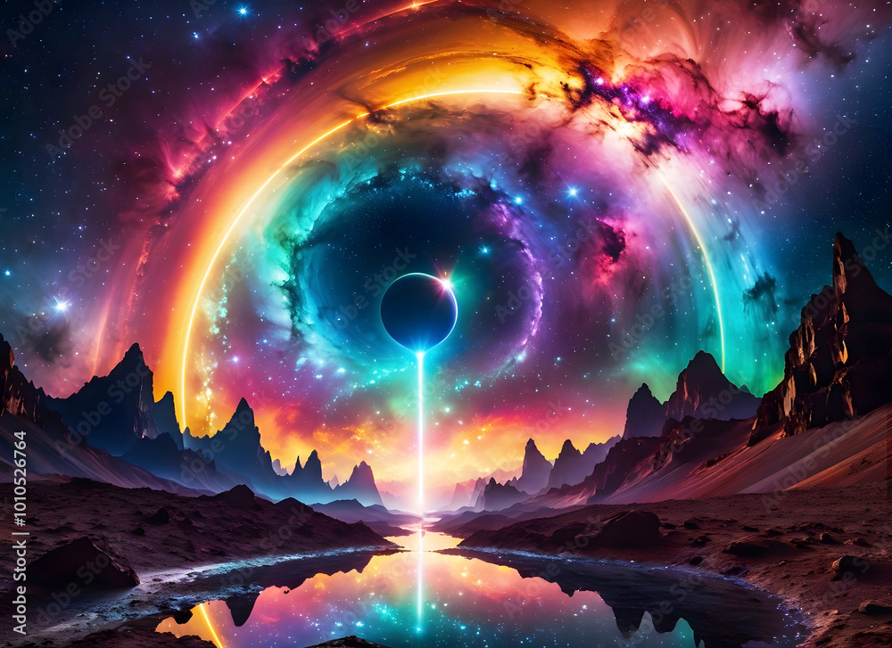 Space theme. A magical landscape where time and space merge. A huge ...