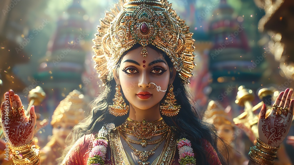 Goddess Laxmi portrait LAKSHMI Beautiful Hindu goddess with golden ...