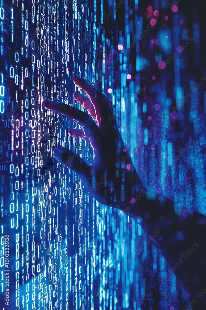 Concept of direct data manipulation shown by a hand coming from a ...