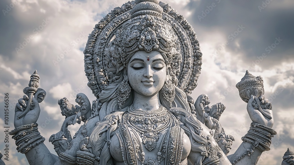 statue of Goddess Parvati, adorned with elaborate jewelry and a ...