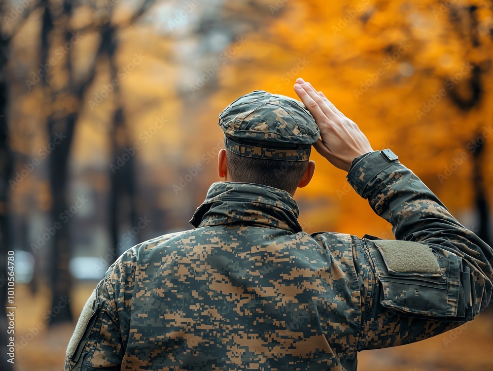 a close-up of a soldier saluting during a Veterans Day ceremony ...