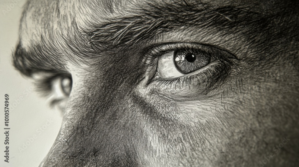 Realistic sketch of a man face with strong, defined features and deep ...