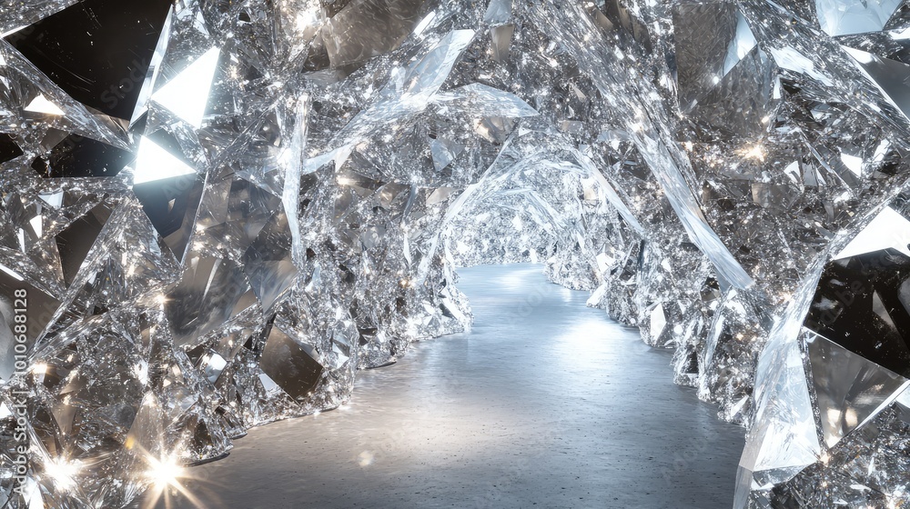 A network of clear glass tunnels winds through a vast cave full of ...