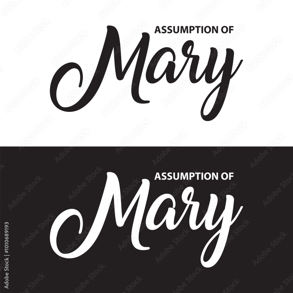 Assumption of Mary. Handwritten text in black and white color. Virgin ...