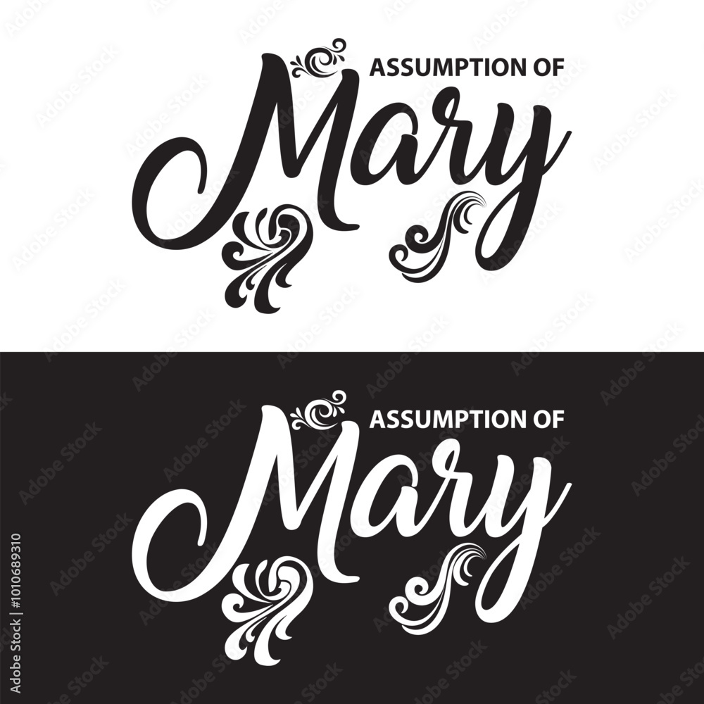 Assumption of Mary. Handwritten text in black and white color. Virgin ...