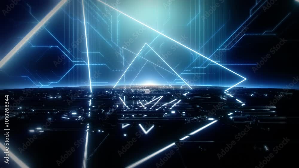 Neon Reflection VJ Universal Background Loop. Travel passing neon ...