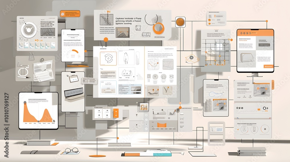 An ongoing design process with multiple iterations displayed, showing ...