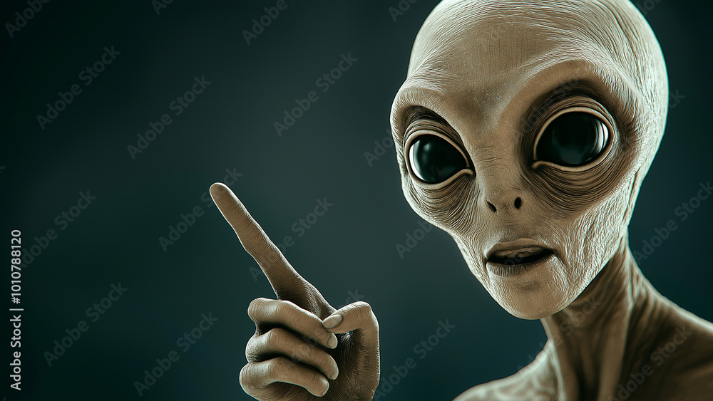 Alien with pointing finger. Simple background. Copy space image perfect ...