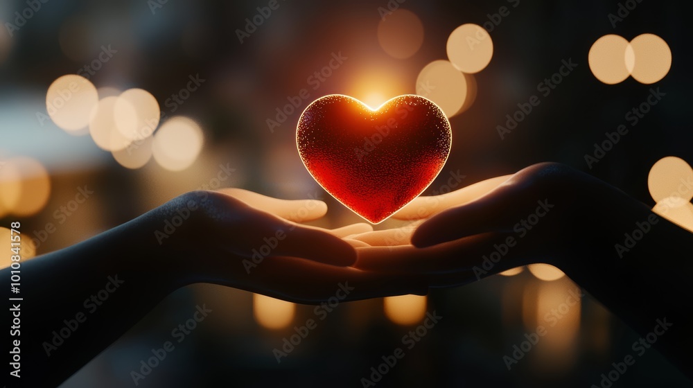 Outstretched hands with a heart symbol, focus on simplicity and ...