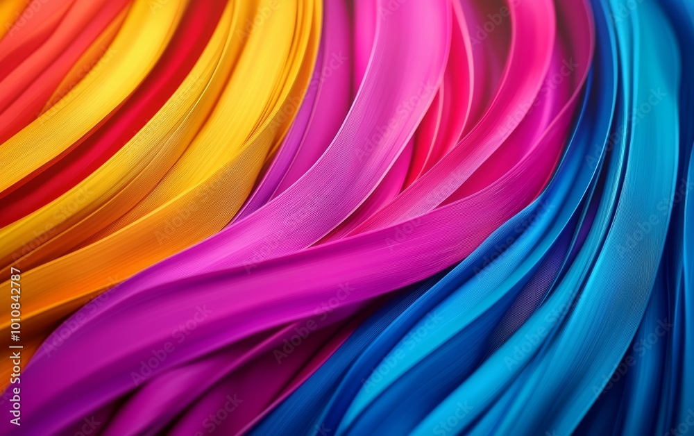 Printing machine producing colorful ribbons, high-tech digital print ...