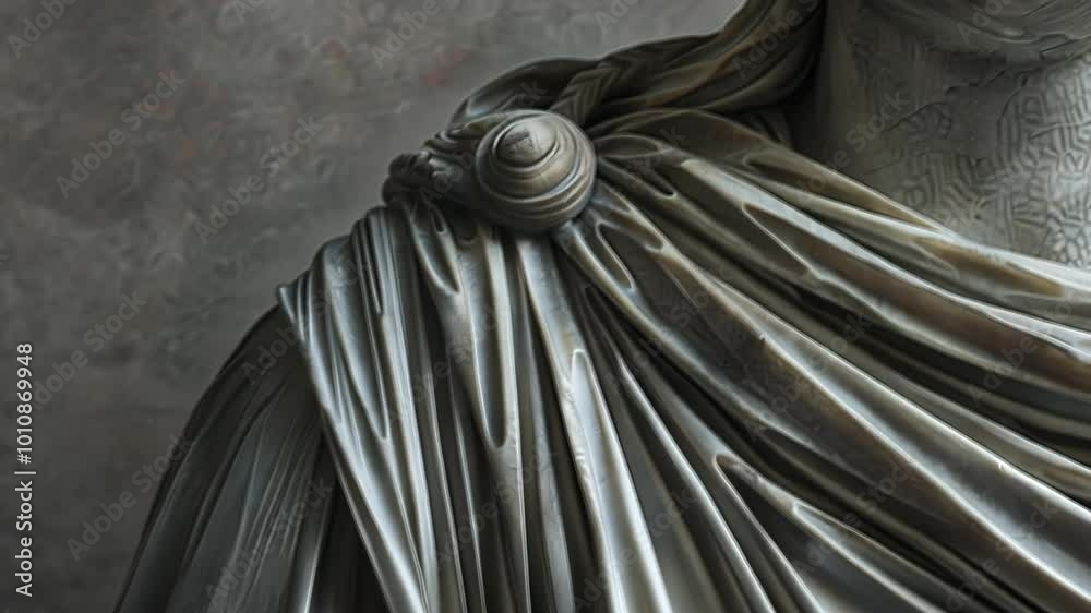 A close-up of a Roman statue's toga, showing the intricate folds and ...