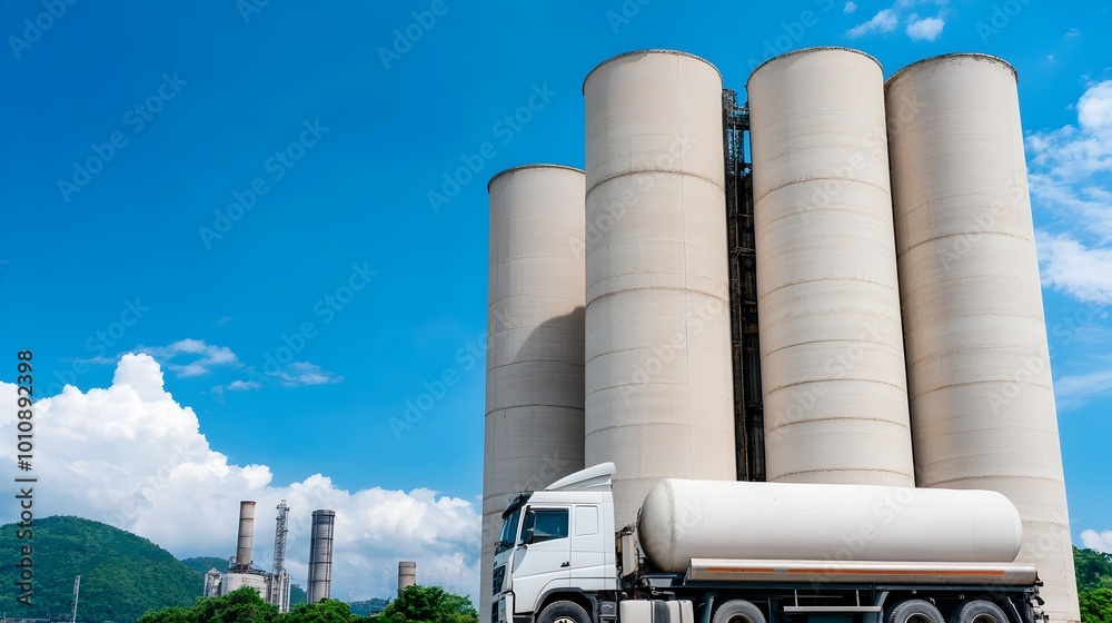 Massive Cement Factory with Towering Silos and Kilns Alongside ...