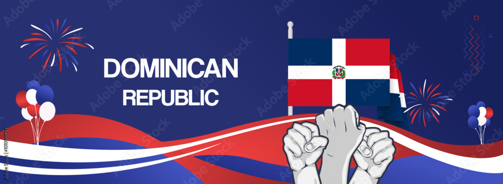Dominican Republic Independence Day banner with flag. Modern abstract ...