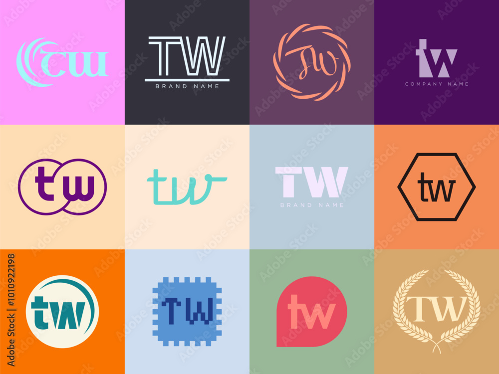 TW logo company template. Letter t and w logotype. Set different ...