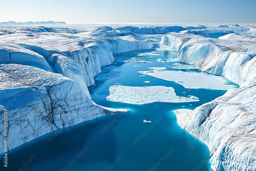 Aerial View of Greenland’s Ice Cap Melting, With Large Blue Meltwater ...