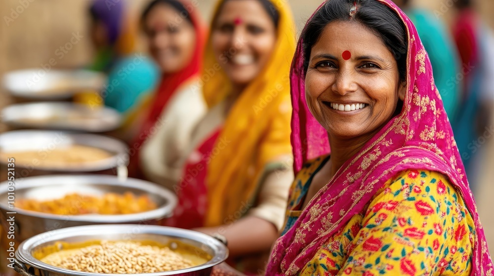 Villagers celebrating with a feast of wheat dishes, gathering in joy ...