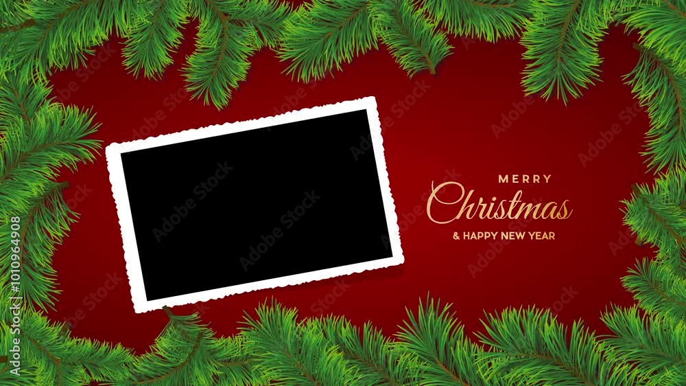 Christmas border, realistic pine branches making a rectangular frame on ...