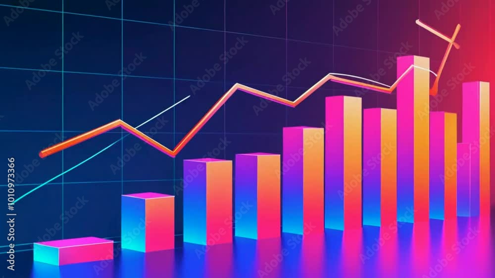 A vibrant graph depicting data trends with bars and a line chart. Stock ...