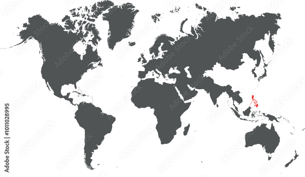Map of Philippine Highlighted on World Map. Philippine on World Map ...