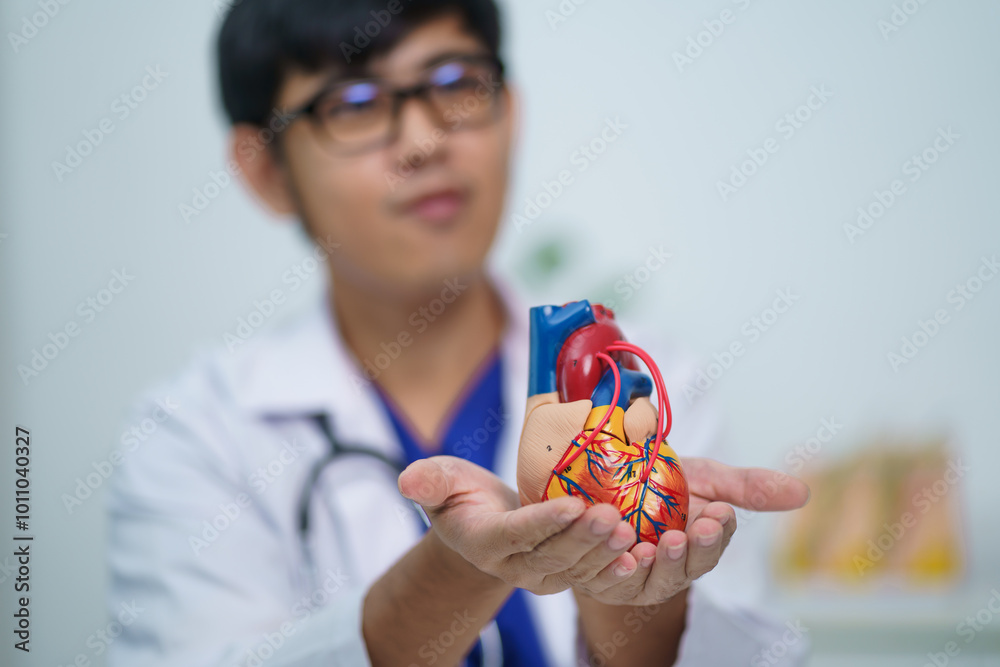 Cardiologist showing the inside of the heart, its components and ...