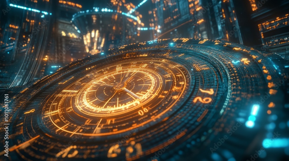 concept of space of time in the universe, spiral clock with galaxy star ...
