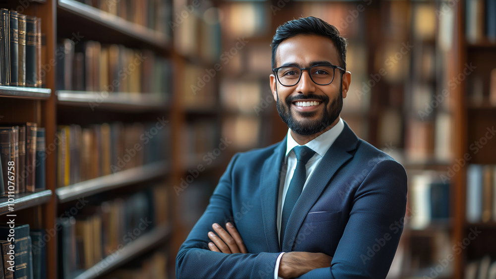 Indian Man Attorney - books, library, man, glasses, suit, smiling ...