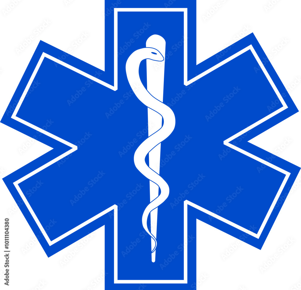 Poster Blue and white medical first aid symbol star of life with snake ...