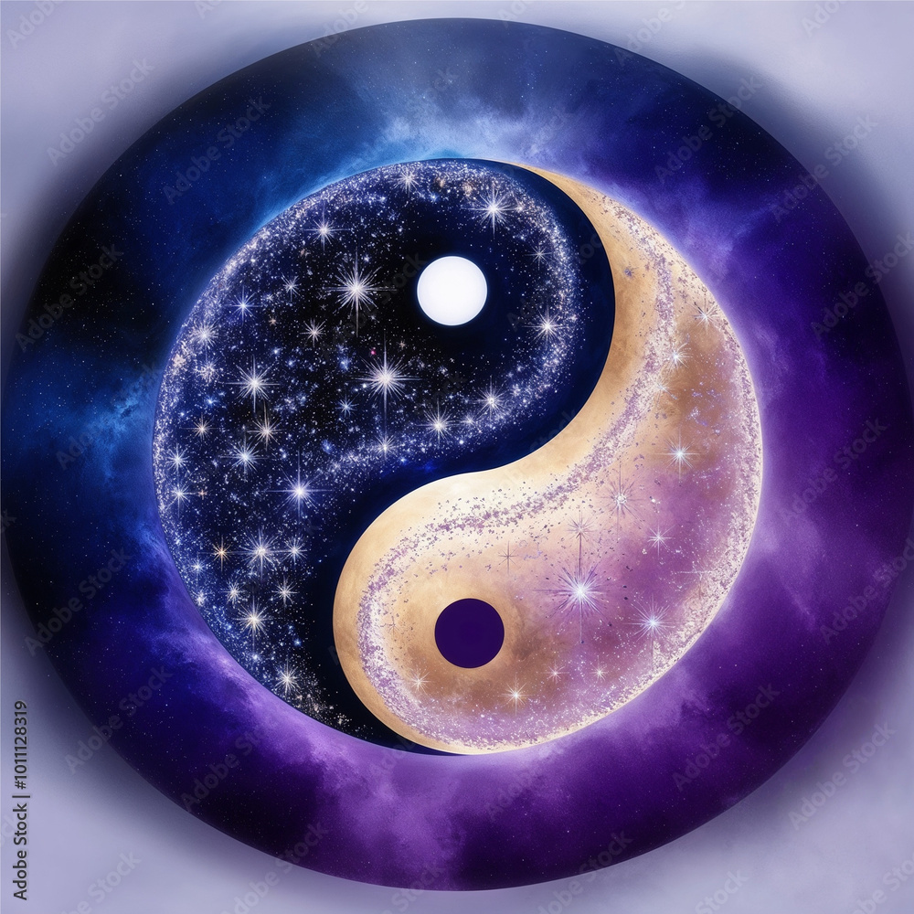 Cosmic Yin-Yang symbol with starry night sky. The blending of cosmic ...