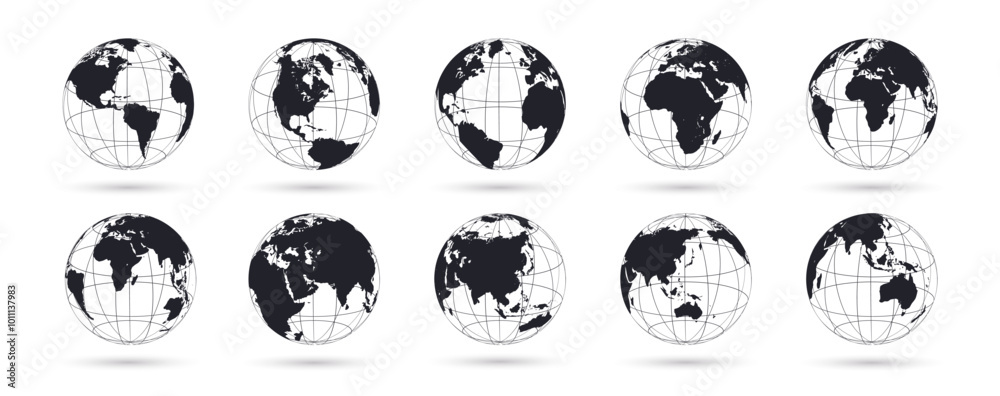 Vetor de Set of transparent globes of Earth. Global map. Map symbol ...
