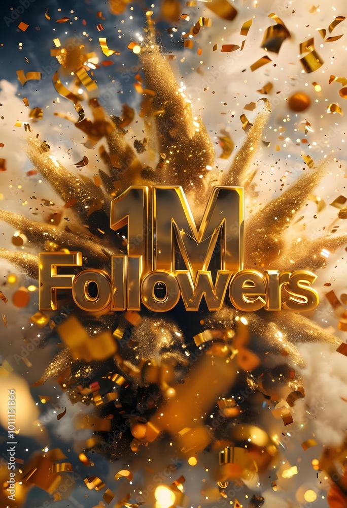 Golden 1M Followers Celebration Design with Confetti, Perfect for ...