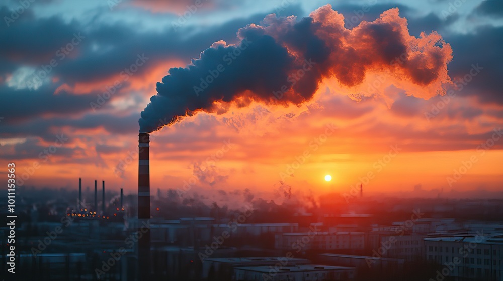 industrial smokestack emitting thick smoke into the sky symbolizing air ...