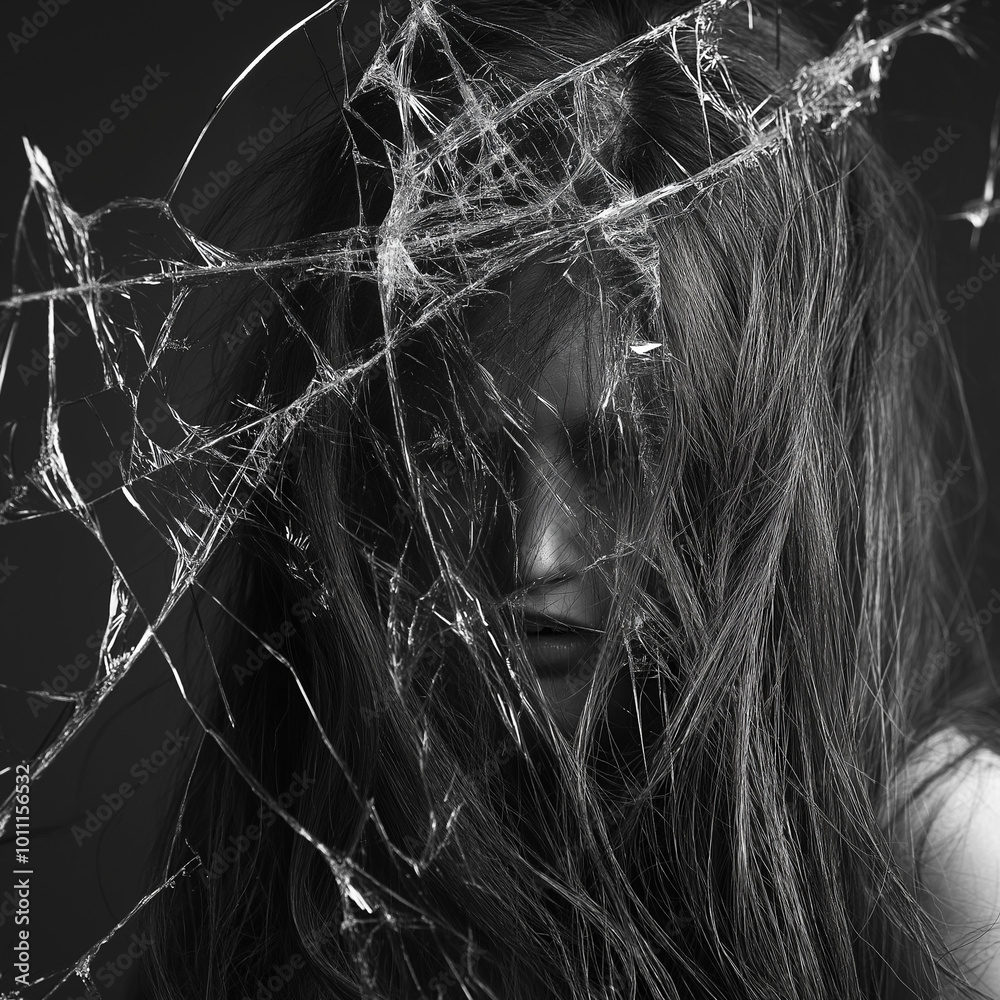 silhouette of a girl with hairs, woman’s long hair blends with the ...