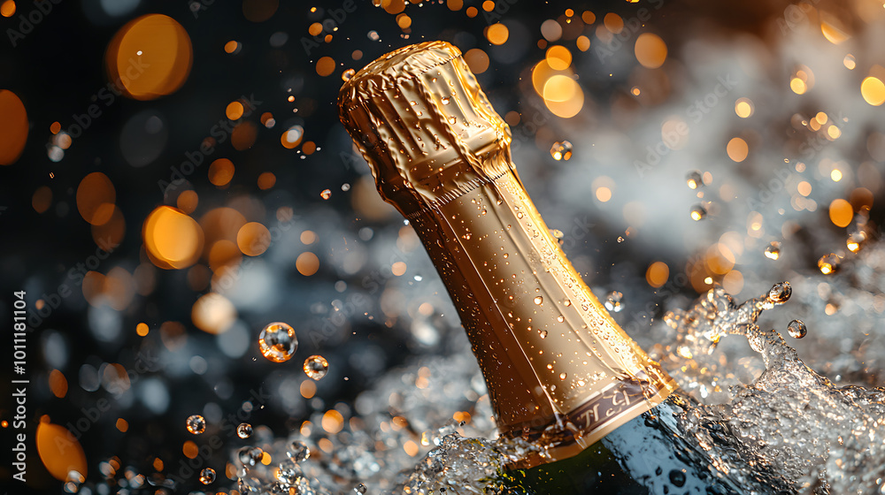 The champagne bottle is opened, and the liquid splashes out ...