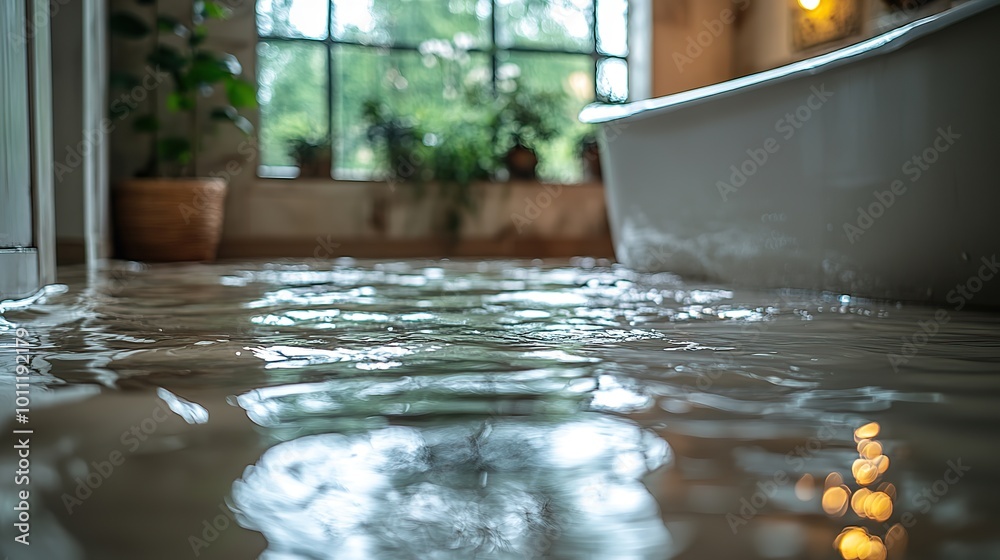 rooms floor submerged in water highlighting the extensive water damage ...