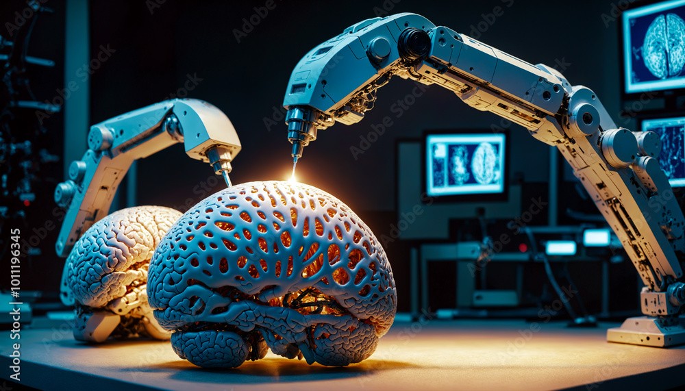 An autonomous laboratory robot arm produces an artificial brain using a ...