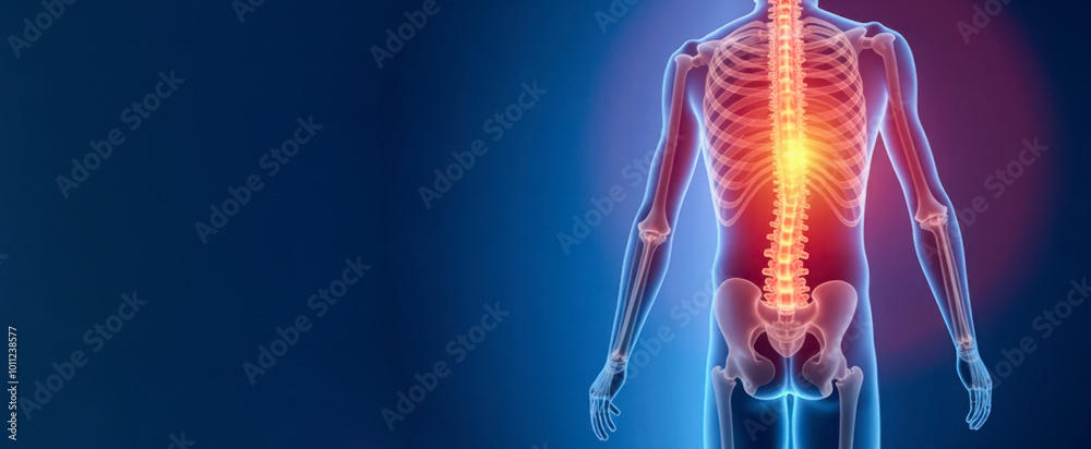 Holographic representation of human spine with highlighted medical ...