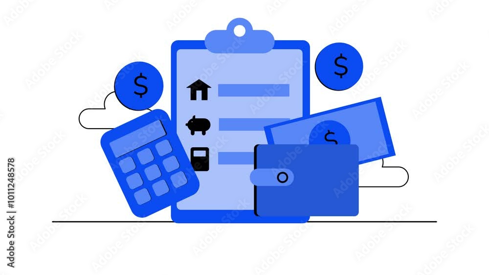 2D animation concept of financial planning, demonstrating budget ...