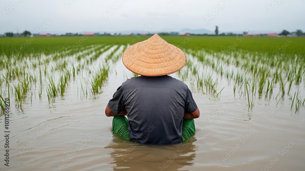 Local fisherman standing knee-deep in flooded fields, their livelihoods ...