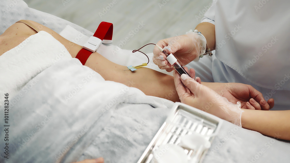 Nurse Collecting Blood Sample from Patient. A close-up image of a ...