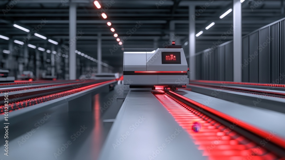 3D rendering of an industrial laser etching machine in action, inside ...