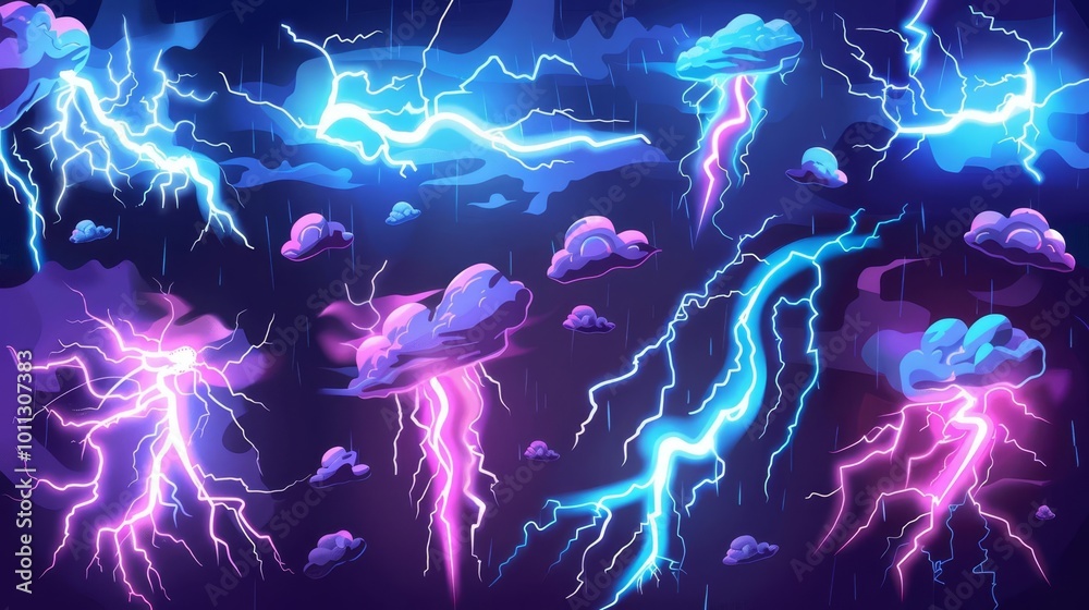 Cartoon lightning animation frames of electric strikes, magic ...